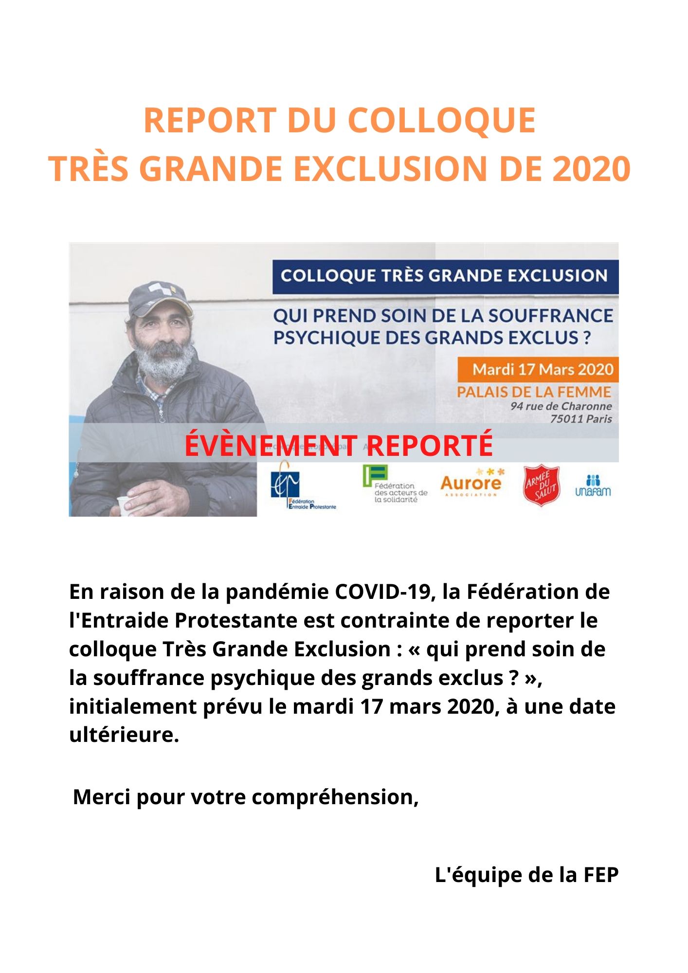 Report du colloque Très Grande Exclusion de 2020 - FEP - Fédération de ...